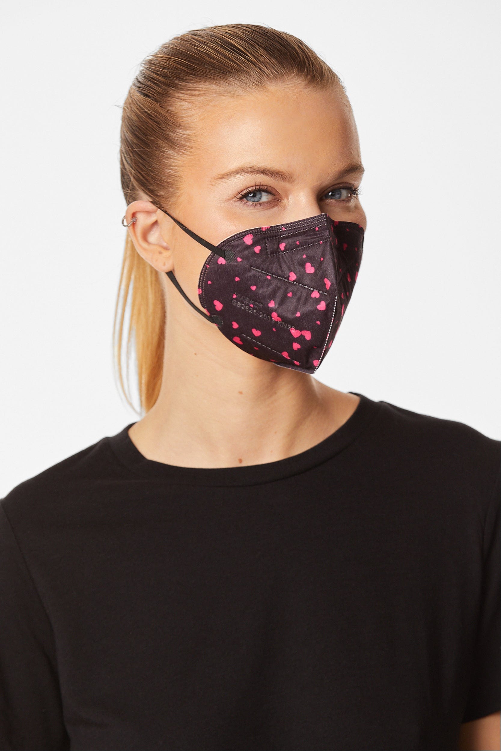 Black Mask with Pink Hearts Face Mask | KN95 Mask | Covid Face Mask | MASKC